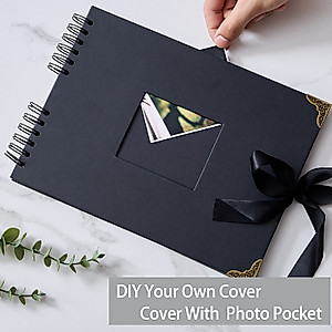 Scrapbook Album, 11.4x8.5 Inch Photo Album Book with 40 Double Sided Black Thickened Kraft Paper and Metal Corner Protector, Woisut DIY Scrapbook for Anniversary Wedding Family Baby Shower Graduation