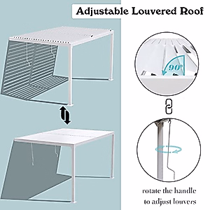 BPS 10 Ft. W x 13 Ft. D Outdoor Louvered Pergola Adjustable Louvered Sloping Roof Wall-Mounted Pergola for Patio, Backyard, Garden