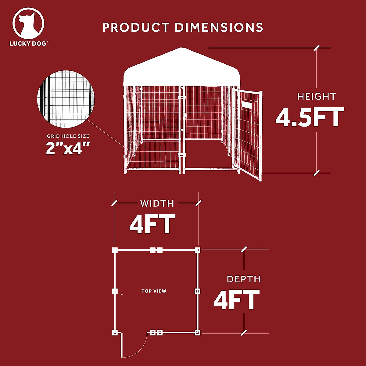 Lucky Dog 4 Feet Uptown Welded Steel Wire Mesh Secure Outdoor Dog Kennel Playpen Crate with Waterproof Cover and Lockable Gate, Black
