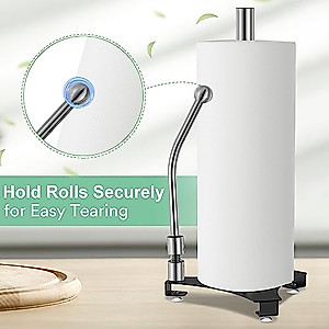Paper Towel Holder Stand for Kitchen,Upgraded Countertop freestanding Paper Roll Holder for Kitchen Bathroom Outdoor, Flexible Tension Arm Weighted Base Suction Cups for Stability,Easy One Hand Tear