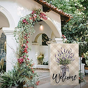 CROWNED BEAUTY Spring Floral Lavendor Welcome Garden Flag 12×18 Inch Small Vertical Double Sided Seasonal Outside Décor for Yard Farmhouse CF080-12