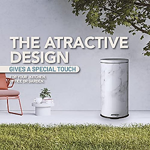 AWENN - Kitchen Garbage Trash Can with Lid and Pedal - Touchless Round Shape Waste Bin - Stainless Steel Dustbin with Removable Inner Bucket for and Outdoors – White (7.9 Gallon – 29 Liters)