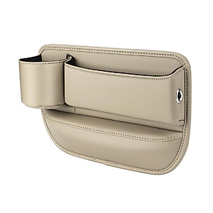 Generic 2 PC Car Seat Gap Seam Car Seam Storage Box with Cup Holder adjustable Storage Box for Front Seats, Suitable for Mobile Phones, Keys, and Cards, Beige