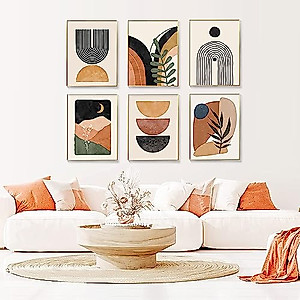6pcs Frameless Abstract Geometric Canvas Painting Boho Mid-Century Modern Wall Art Minimalist Wall Art Black Beige Neutral Abstract Geometric Print Room Poster Suitable For Living Room Bathroom