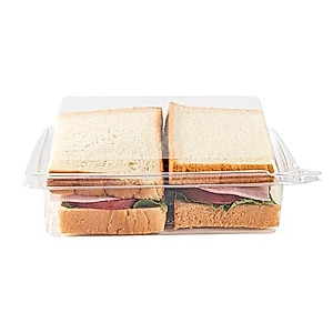 Restaurantware Tamper Tek 6.8 x 5.7 x 1.7 Inch Rectangle Take Out Containers 100 Durable Sandwich To-Go Containers - Tamper-Evident Freezable Clear Plastic Sandwich Containers With Hinged Lids