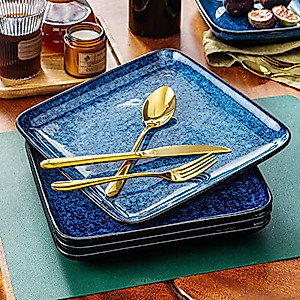 vancasso Stern Square Plate Set of 4, 10.5 Inch Dinner Plate, Reactive Change Glaze Blue Serving Plate