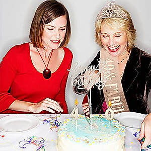 40th Birthday Decorations for Women - Aprince 40th Birthday Crown Tiara & Sash, Cake Topper and Candles Set, Rose Gold Birthday Gift for Women