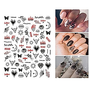 6 Sheets Snake Nail Art Stickers,Black Skull Goth Nail Decals 3D Self Adhesive Nail Art Supplies Halloween Gothic Punk Horror Nail Stickers Designer DIY Charms Decor Nail Art Accessories Decals