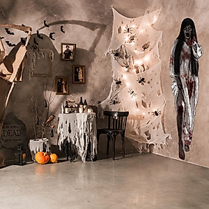 Naozinebi Halloween Wall Decorations Stickers Large Scary Female Ghost Bride Wall Decals Haunted House Decoration Halloween Clings for Halloween Home Window Door Indoor Decorations