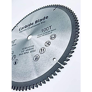 VORTEX DIAMOND VAB 10 Inch 100 Teeth TCT Non-Ferrous Metal Circular Saw Blade with 5/8" Arbor (10 Inch 100 Teeth)