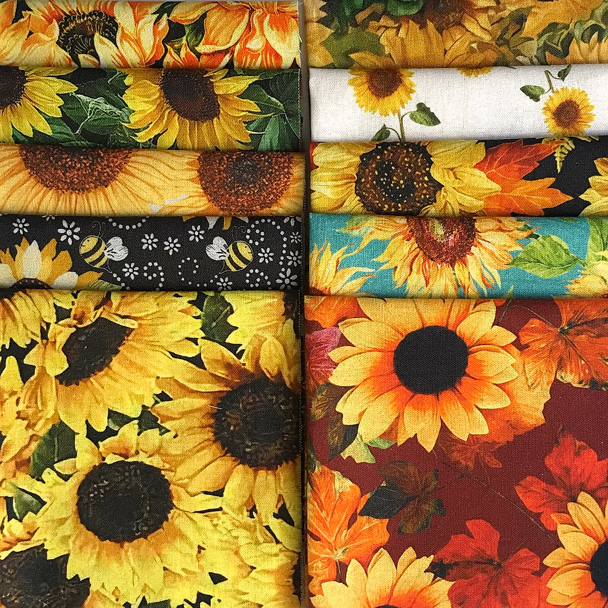 Mililanyo 10Pcs 25 x 25cm Sunflower Cotton Fabric Patchwork Printed Patterns Quilting Fabric Sewing Patchwork Precut Fabric for DIY Artcraft