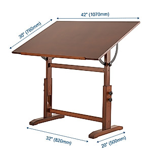 VISWIN 30" x 42" Extra-Large Artist Drafting Table, Adjustable Height & Angle, Solid Pine Wood Drawing Table, Art Table for Adults, Tilts Flat, Craft Table for Painting, Writing, Reading