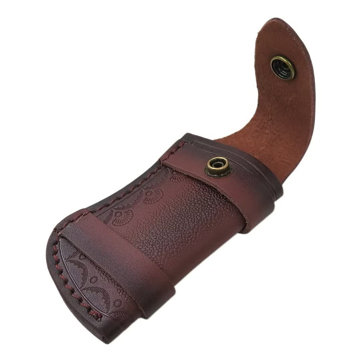 Brown Hand Made Carved Cow Leather Sheath for Folding Knife Cover Pouch Belt Clip Leather Case