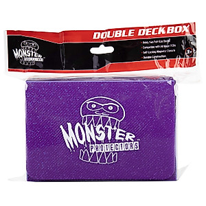 Monster Protectors Magnetic Double Deck Box - Purple Glitter, Holds 150 Gaming TCGs, Self-locking Closure, Compatible w Standard & Smaller Size Gaming Trading Cards, Removable Construction, Gift