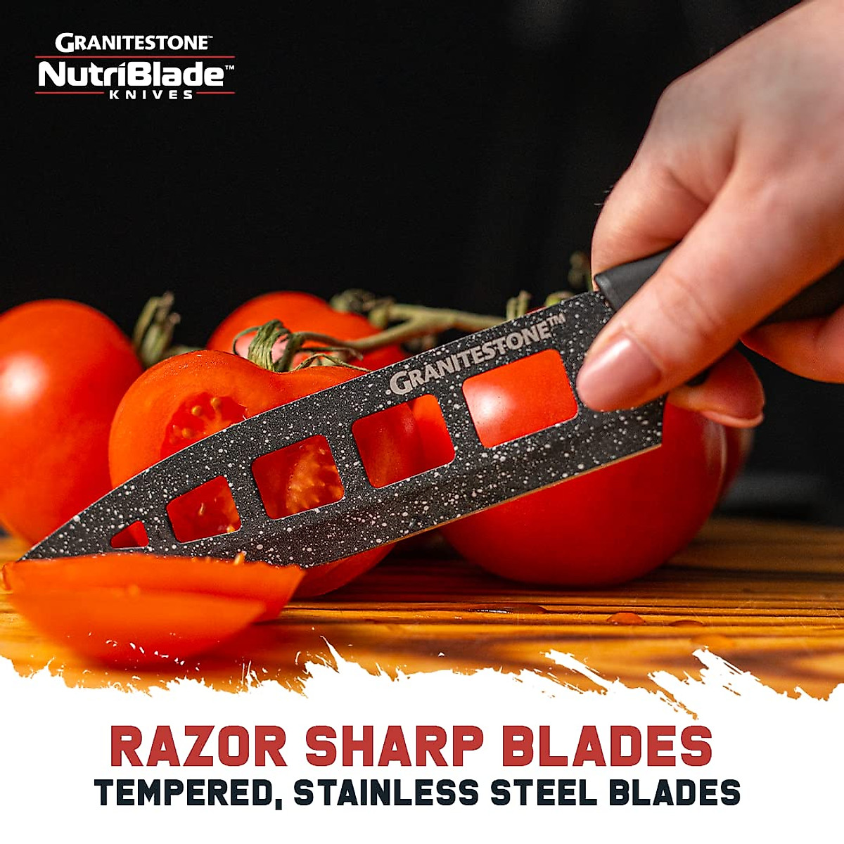 Nutriblade 12 Piece Knife Set with Block by Granitestone High-Grade Professional Chef Knife, Santoku Knives, Kitchen Knife with Easy-Grip Handles Stainless Steel Blades Dishwasher-Safe As Seen On TV