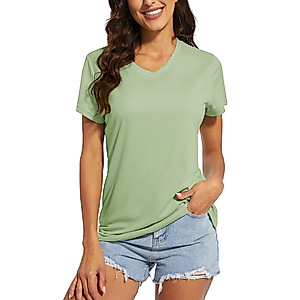 MAGCOMSEN Women's Dry Fit Shirts Running Shirts for Women Outdoor Shirts Summer Hiking Shirts Cool Short Sleeve Athletic T-Shirts L Light Green