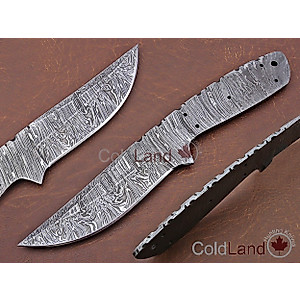 ColdLand 9.25" Damascus Steel Knife Blade Blank with Bolster - Hand Forged Knife Blanks Full Tang Ideal for Knife Making Supplies, Hunting, Fishing, Camping, Outdoor Sports NB24
