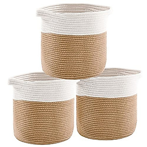 Lamberia 3 Packs Woven Storage Basket Bins 11x11" Laundry Basket Cube Organizer Storage Bins Woven Basket Cotton Rope Bin Storage Baskets for Organizing Toys Laundry Blanket Nursery Storage (Brown)