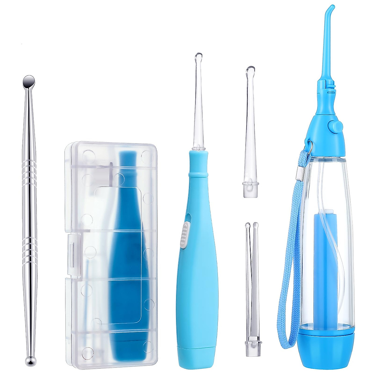 Patelai Tonsil Stone Remover Kit, 1 Manual Pump Type Low Pressure Irrigator Oral, 1 Tonsil Stone Remover with LED Light, 1 Stainless Steel Tonsil Stone Removal Tools to Get Rid of Bad Breath(Blue)