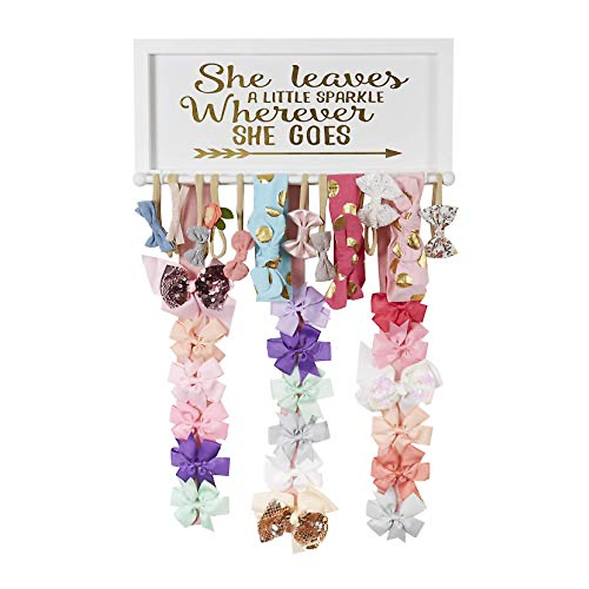 SoCal Buttercup White Hair Bow Holder Organizer for Girls, Pink Burlap Ribbons, Headband, Hair Tie, Bow Organizers, Hair Accessories Storage Display, Toddler Baby Shower