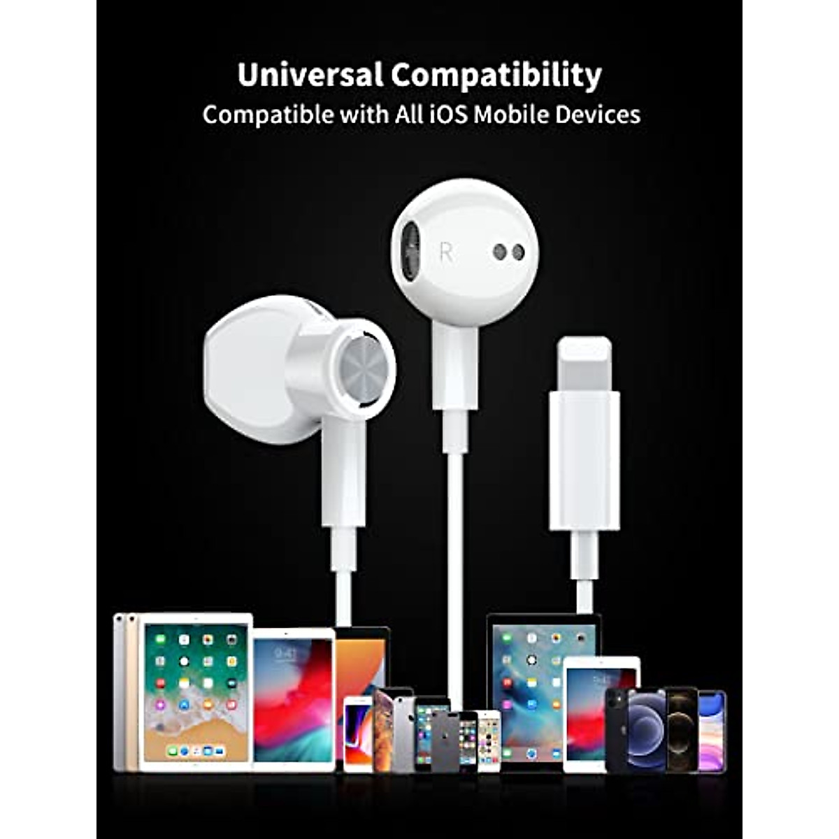 for Lightning Headphones Wired Earbuds for iPhone, MFi Certified Lightning Earphone Magnetic Headset HiFi Stereo with Microphone Volume Control for iPhone 14 Pro Max 13 12 Mini 11 10 X XR SE3 7 8 Plus
