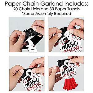 Big Dot of Happiness Ta-Da, Magic Show - 90 Chain Links and 30 Paper Tassels Decoration Kit - Magical Birthday Party Paper Chains Garland - 21 feet