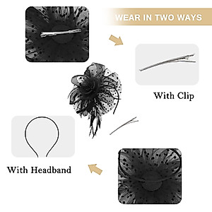 Zando Fascinators for Women Tea Party Hats for Women & Girls Kentucky Derby Hats for Women Flower Mesh Feathers Headband Fancy Headwear Hair Clip for Wedding Church Black Fascinator Hats for Women