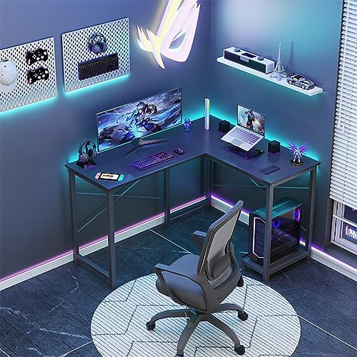 Sweetcrispy Computer Desk - L Shaped Gaming Desk, Corner Desks PC Desk Table with CPU Stand Side Bag for Home Office Dorm Sturdy Writing Workstation, Black, 50 Inch