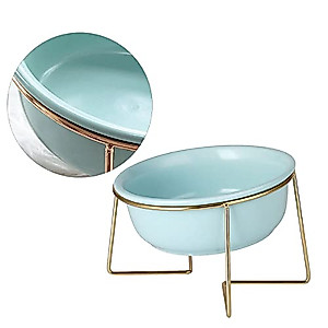 Balacoo 2pcs Container for Kitten Ceramic Pets Stress Care- Dog Gold Cervical Dispenser Iron Blue Dish Stand Use Slant Tilted Pet Dishes with Titled Puppy High Food Eating Free