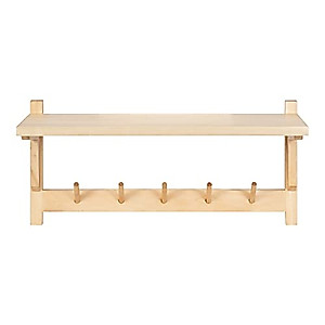 Kate and Laurel Meridien Shelf with Hooks, 24x8x12, Natural