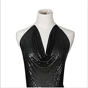 Sparkly Metal Mesh Fabric Chainmail Jewelry Making Metal Mesh Fabric DIY Make a Bra Cape and Pants (Black)