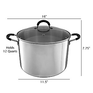Large Stock Pot-Stainless Steel Pot with Lid-Compatible with Electric, Gas, Induction or Gas Cooktops-12-Quart Capacity Cookware by Classic Cuisine
