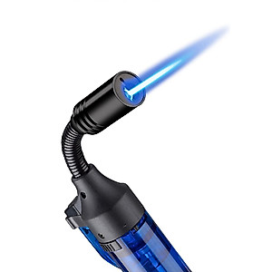 Torch Lighter 360° Rotation Adjustable Single Jet Flame, Flexible Refillable Lighter for Hob Stove Oven Fireplace Grills BBQ Outdoor (Butane No Included) (Black,One Size)