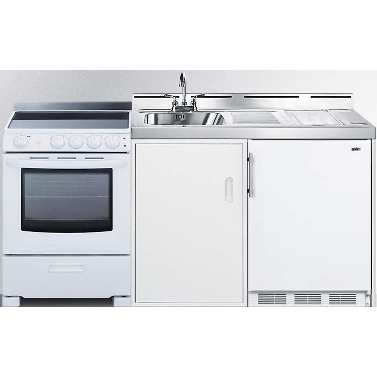 Summit Appliance ACK72ELSTW 72" Wide All-in-One Kitchenette with Electric Range, Refrigerator-freezer Included, Cutlery Bin, Storage Compartment