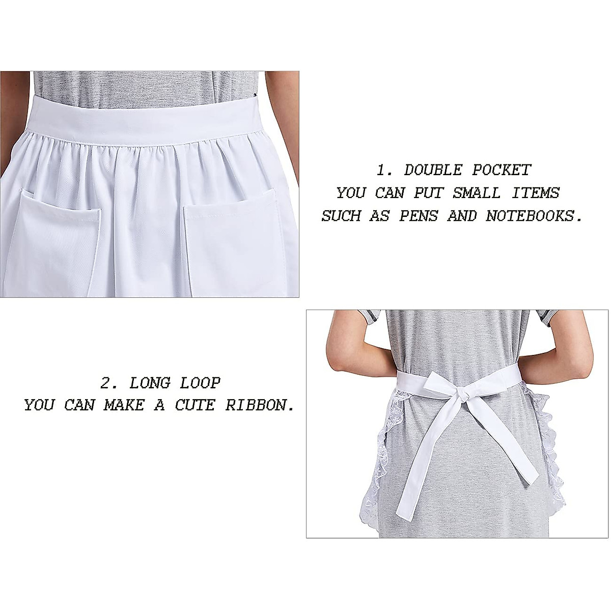 Nanxson Retro Lace Maid Costume Half Apron with Pocket Adjustable Kitchen Cooking Apron for Women and Girls CF3130 (whtie, One Size)