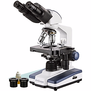 AmScope - 40X-2500X LED Lab Binocular Compound Microscope with 3D-Stage + 50pc Blank Slides + 100 Coverslips - B120C-50P100S