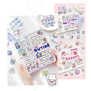 TANG QIRA Kawaii Stickers Set(4 Pack),Cute Stickers Cartoon Bunny Decoration Waterproof Stickers for Water Bottle Scrapbook Planners Gift Packing Scrapbooking Album Planner Journal Arts DIY Craft