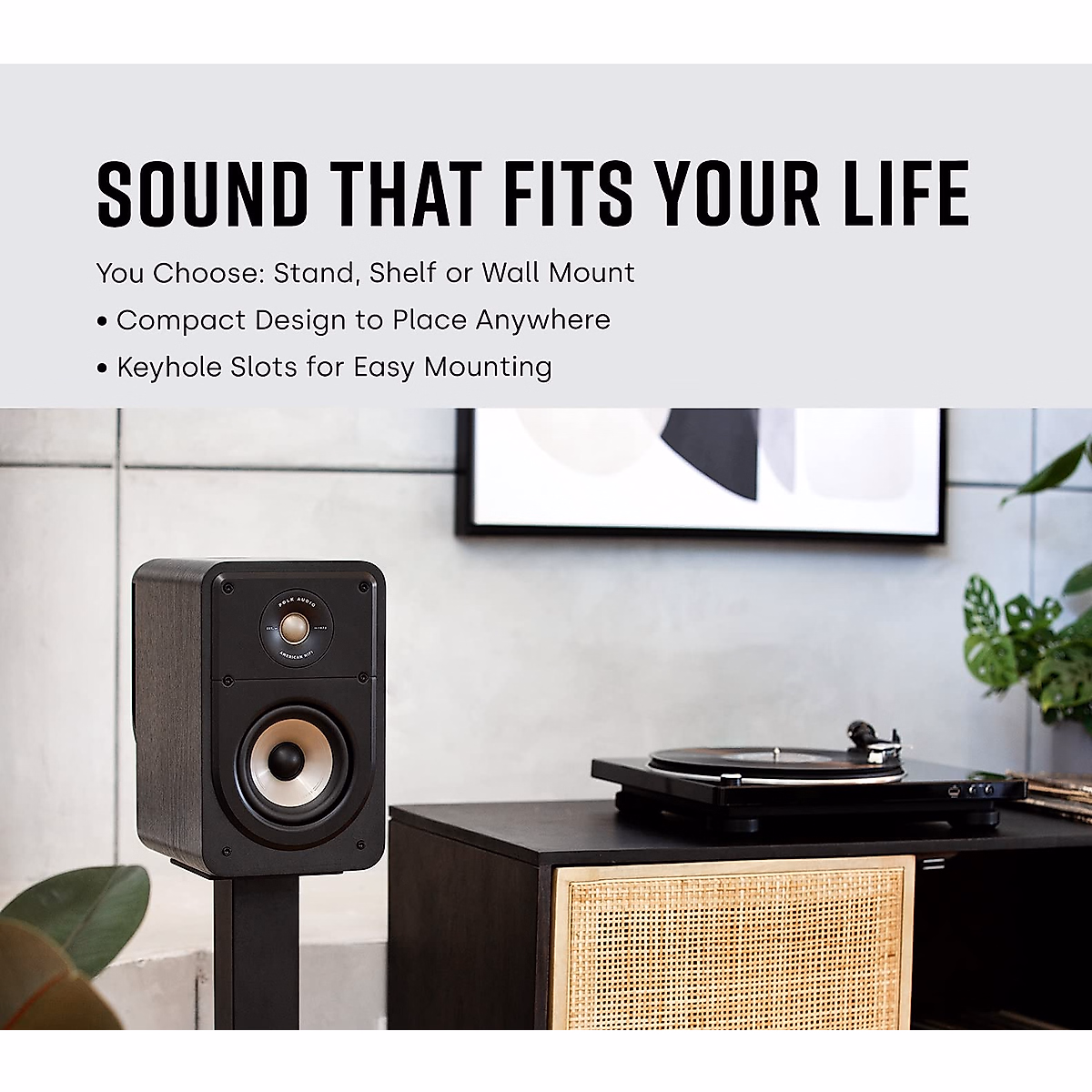 Polk Audio ES10 Surround Wall Mount Speakers, Black & Polk Audio ES15 Wall Mount Bookshelf Speaker, Black