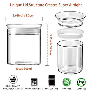 ZENS Glass Canister Set, Airtight Kitchen Canisters Jars of 4 with Glass Lids,10oz Fluid Ounce Empty Storage Jar Containers for Spice or Herbs
