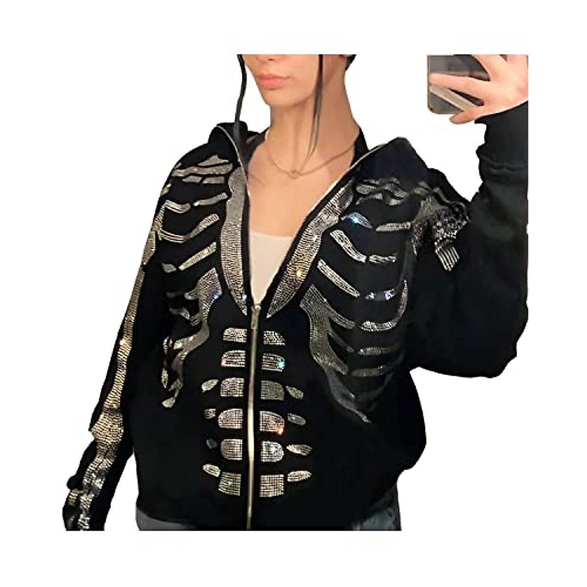 YAHUIUL Skeleton Hoodie Sp5der Hoodie Y2k Hoodie Y2k Jacket Hoodies Y2k Chrome Hearts Hoodie Skeleton Jacket Rhinestone Hoodie Full Zip Hoodie Y2k Jackets Y2k Zip up Hoodie Skeleton Rhinestone Jacket