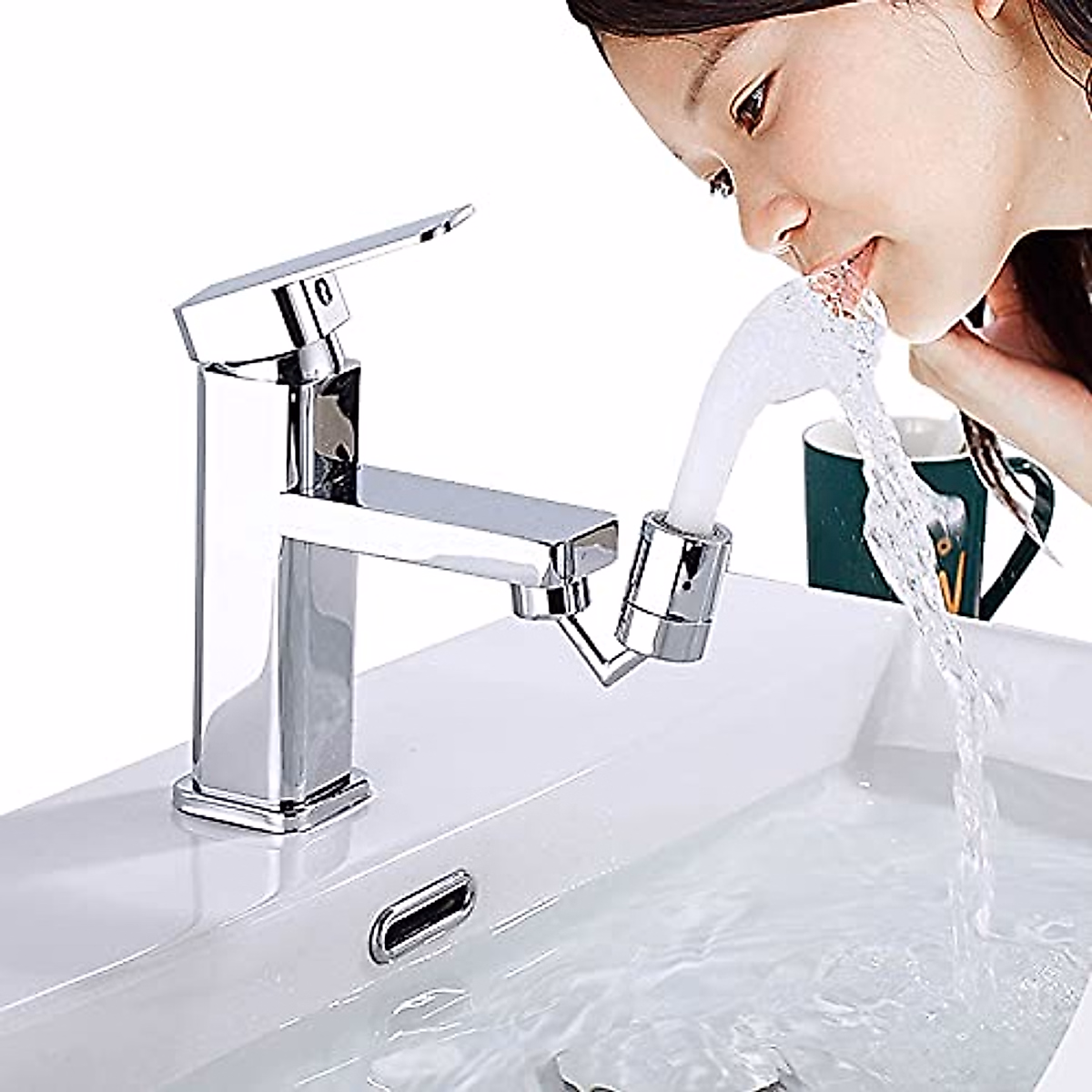 720 Degree Faucet Extender 720° Swivel Sink Female Faucet Aerator with Male Adapter, Faucet Sprayer Attachment Can be Used as Eyewash Station, 55/64”-27UNS Female Swivel Faucet Aerator