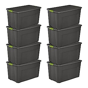 Sterilite 45 Gallon Heavy Duty Plastic Stackable Storage Container Tote with Wheels and Latching Indexed Lid for Home Organization, Gray, 8 Pack