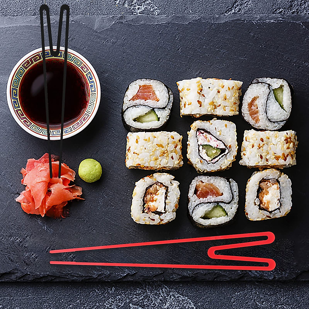 8 Pairs Training Chopsticks for Kids 9 Inches Plastic Chopsticks Reusable Non-Slip Chop Sticks(Black, Red)