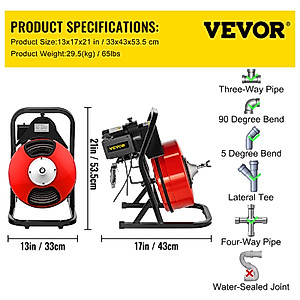 VEVOR Drain Cleaner Machine 50FTx1/2Inch, Sewer Snake Machine with 4 Cutter & Foot Switch, Electric Drain Auger for 2" to 4" Pipes…