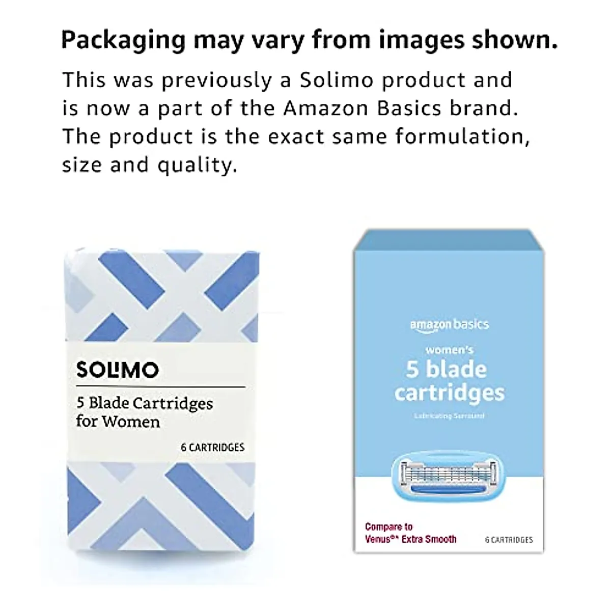 Amazon Basics 5-Blade Razor Refills for Women, 6 Refills (Fits Amazon Basics Razor Handles only) (Previously Solimo)