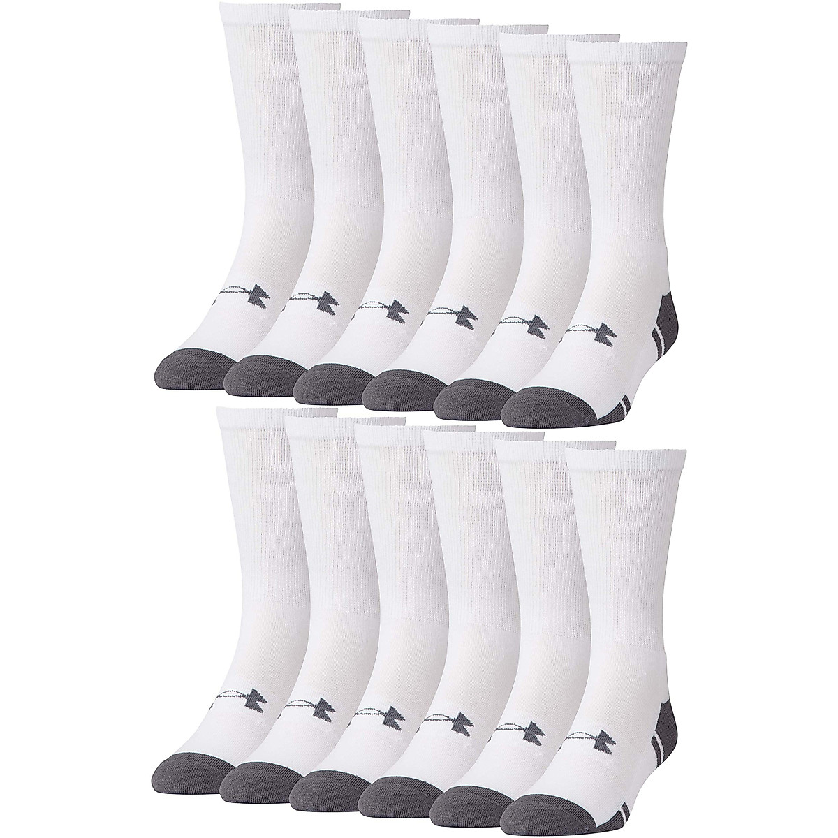 Under Armour Adult Resistor 3.0 Crew Socks, Multipairs , White/Graphite (12-Pairs) , X-Large
