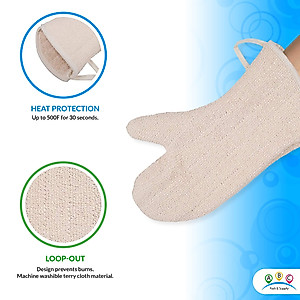 ABC Terry Cloth Oven Mitt 33 Cm. 3 Pairs of Beige Kitchen Oven Mitts Heat Resistant with 260 C Heat Resistance. Cut Resistant Cotton Oven Mittens for Kitchen with Top Loop. Washable Oven Gloves
