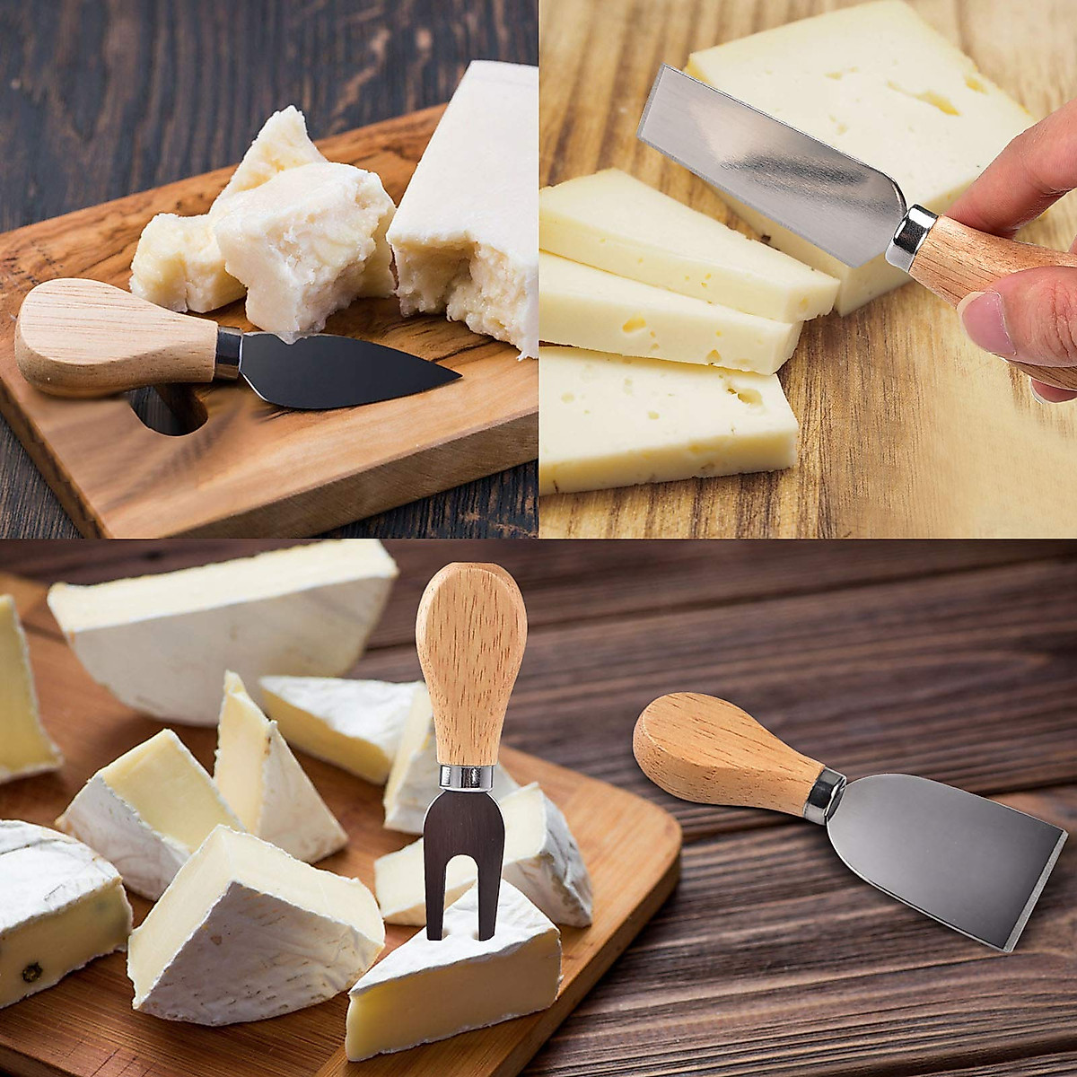 Cheese Knife Set with Holder Stand,Set of 4 Pieces Cheese Cutter Knives Set for Charcuterie Board,Stainless Steel Cheese Spreader,Slicer,Shaver,Fork with with Wood Handle & Magnetic Knife Block