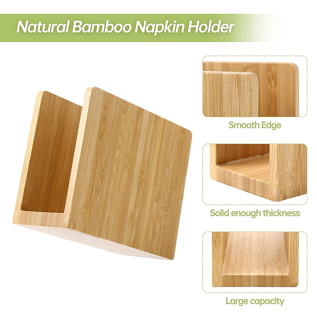 Napkin Holder Bamboo Vertical Napkin holder Wooden Napkin Holder, Natural Bamboo Wood Strong and Waterproof, Napkin Holder For Table, Kitchen and Countertops