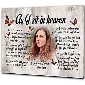 Memorial Gifts for Loss of Loved one, Sympathy Gift for Loss of Sister Daughter Mom Dad - As I Sit In Heaven Canvas - VTQ131 (16x12 inch)